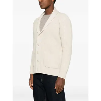 Fedeli Cashmere and Virgin Wool Ribbed Knit Cardigan - Beige