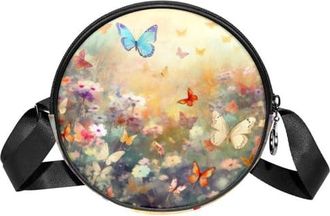 Generic Petit sac &agrave; bandouli&egrave;re circulaire pour femme, petit sac &agrave; bandouli&egrave;re avec fermeture &eacute;clair, bretelles r&eacute;glables, sac &agrave; main rond d&eacute;contract&eacute; pour fe