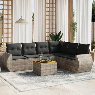 vidaXL Vidaxl - Salon de jardin avec coussins 7 pcs gris r&eacute;sine tress&eacute;e