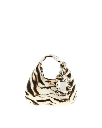 Ganni Zebra-Print Polyurethane Mini Hobo Bag - White