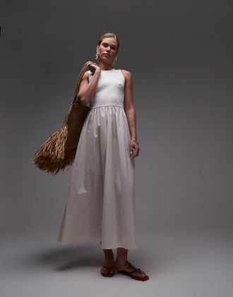 Topshop Maxikleid aus Popeline-Mix in Wollwei&szlig;