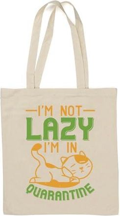 Generic Sac fourre-tout en coton naturel avec slogan « Im not lazy Im in quarantine »