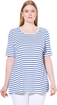 Ulla Popken Damen große Größen Übergrößen Plus Size Ringelshirt, A-Linie, Rundhals, Halbarm, Pima Cotton Kobaltblau 50+ 841404750-50+