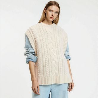 La Redoute Collections Pull Col Rond Sans Manches Maille Torsad&eacute;e