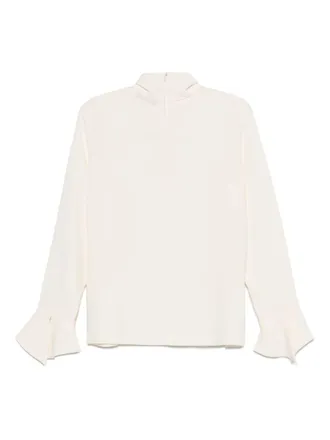 Alberto Biani Bell-Sleeve High-Neck Blouse - Ivory