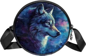 Generic Circle Sac &agrave; bandouli&egrave;re pour femme, petit sac &agrave; bandouli&egrave;re bleu &eacute;toil&eacute; avec fermeture &eacute;clair, bretelles r&eacute;glables, sac &agrave; main rond d&eacute;contract&eacute; pour 