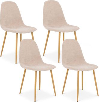 IDIMEX Esszimmerstuhl Punta im 4er Set, Beige - Moderner Stuhl mit Stoffbezug, Stabiles Metallgestell in Eichenoptik, Ideal f&uuml;r Essbereich und K&uuml;che, Pflegel
