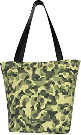 AOOEDM Camo Green Camouflage Print Sac d&eacute;picerie r&eacute;utilisable Sac &agrave; provisions Sac &agrave; bandouli&egrave;re d&eacute;contract&eacute; Sac &agrave; main pour hommes Femmes ECO Market Bag Bea