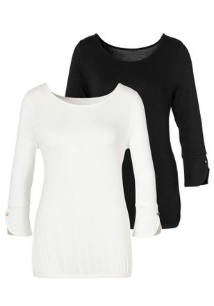 Vivance 3/4-Arm-Shirt mit Manschetten und goldfarbenen Kn&ouml;pfen (2er-Pack) aus luftigem Viskose-Stretch