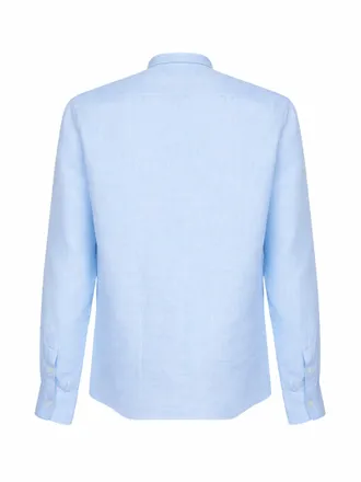Tagliatore Mens Polo-Style Linen Shirt Light Blue
