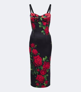 Dolce & Gabbana Robe midi en soie m&eacute;lang&eacute;e &agrave; fleurs