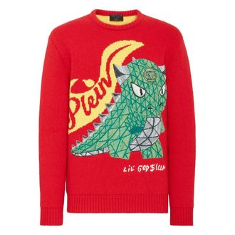 Philipp Plein Merino Wollpullover Rundhals - - Knitwear - Herren - Rot - 4XL