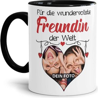 Tassendruck Tasse mit Spruch - Wundervollste Freundin der Welt - personalisiert mit Wunschfoto - Geschenkidee für die beste Freundin - Innen & Henkel Schwarz, 300