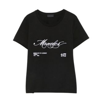 Moncler Femme, Tops, Noir, Taille: 38 FR T-Shirt en coton avec logo cursif brod&eacute;