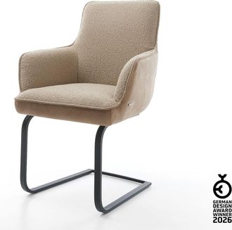 DELIFE Freischwinger Heira-Flex mit Armlehnen Materialmix Schlamm Freischwinger flach Schwarz Taschenfederkern, Esszimmerst&uuml;hle