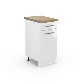 Vicco Küchenunterschrank Fame-Line, Weiß Hochglanz/Weiß, 40 cm, AP Eiche