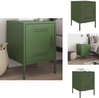 vidaXL Nachttisch Olivgr&uuml;n 36x39x50,5 cm Stahl - Industrielles Design - Nachttisch - Beistelltisch - Schreibtisch - Stahlschrank