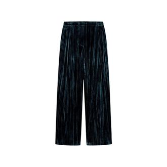 Emporio Armani Pantalon large pliss&eacute; en velours - Femme - Pantalons - Vert - Taille: 38 FR