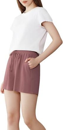 Power Flower Shorts d&eacute;t&eacute; Femme Casual Shorts en Sweat avec Poches Confortables &agrave; Cordon de Serrage (LY129-Rose, S-M)