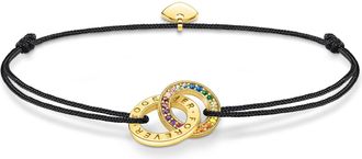 Thomas Sabo Thomas Sabo Damen Textilarmband schwarz mit zwei Ringen bunten Steinen vergoldet, 925 Sterlingsilber mit 750er Gelbgold-Vergoldung, Länge: 22 cm, A208