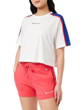 Champion Damen Legacy Heritage Block Croptop Boxy S/S T-Shirt, Wei&szlig;, Medium