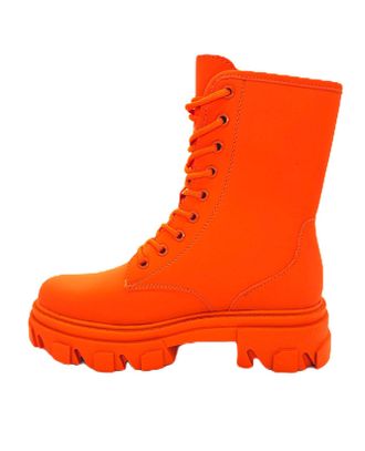 Cape Robbin Damen Chunky Heel Combat Boots Plateau Stiefeletten Schn&uuml;rstiefel Herbst Winter Streetwear Mode Stiefel Bequem Blockabsatz (Chrisley), Orange/Abendrot
