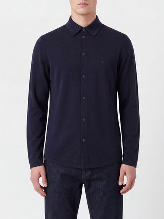 Emporio Armani Chemise en maille de laine vierge avec logo brod&eacute;