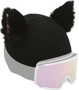 Generic Kopfbedeckung Mit Katzenohren - Niedliches Katzenohren-Design, Flauschiger Wintersport-Kopfbedeckungsschutz, Weiches, Dekoratives Ski-Accessoire Mit K