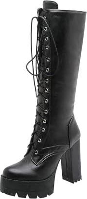 Generic ESSUE Botte Haute Femme Talon Chunky sur Bottes Chaussure Hauteur Genou Cuissardes Grande Taille Sexy Mode Bottes Hautes Confortables Bottes longues A