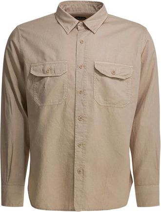 Tom Ford Homme, Chemises, Beige, Taille: 2XL Cotton Linen Drill Military Shirt