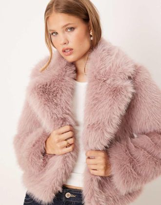 Threadbare Veste en fausse fourrure avec col - Rose