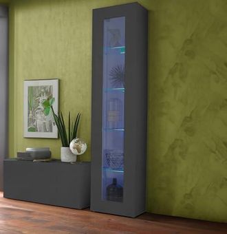 Dmora Vitrine Vladimiro, Sideboard mit 1 T&uuml;r mit Glasregalen, Mehrzweck-Wohnm&ouml;bel, 100% Made in Italy, cm 40x30h180, Anthrazit