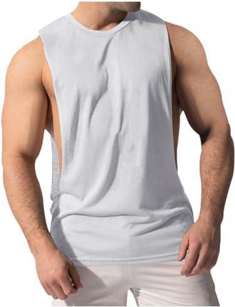 Generic Debardeur pour Hommes Casual DéBardeur DéTé en Lin/Coton Chemises Respirantes Men Vest Tank Shirt Sport Compression Running Party Clubwear FêTe