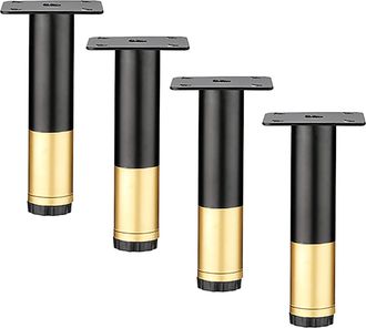 Generic Schwarze Sofabeine Aus Metall (10, 12, 13 cm) - Ersatz F&uuml;r M&ouml;bel Wie B&uuml;cherregale, Tische, Schr&auml;nke, Kommoden Mit Verstellbaren, Rutschfesten Fu&szlig;kappe
