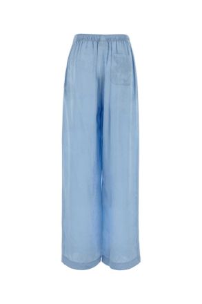 Balenciaga Womens Light Blue Silk Wide-Leg Pant Baby T Ri Polyester Pantaloni Trousers