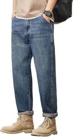 Generic Jean Coupe d&eacute;contract&eacute;e pour Homme, Style r&eacute;tro Simple, Couleur Unie, Confortable, d&eacute;contract&eacute; au Quotidien, Bleu, Taille 28