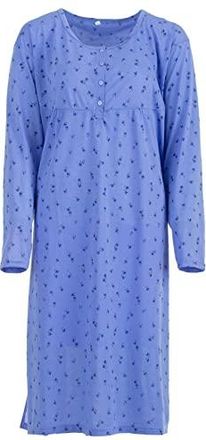 Lucky Brand Chemise de nuit à manches longues pour femme à fleurs 3XL-6XL Boutons Grande taille Coton Chemise de nuit, bleu, 5X-Large