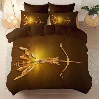 Generic 3 Teilig Bettw&auml;sche 200 x 200 cm, Abstraktes Abenteuer Mit Pfeil Und Bogen Muster Mikrofaser Bettw&auml;sche f&uuml;r Kinder, Braun Weicher Atmungsaktiver Bettb