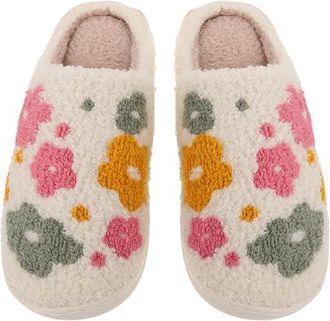 IFUNDOM Pantoufles Chaudes pour Femmes Taille 40-41 Semelle Antid&eacute;rapante Doublure Coton Absorbant la Transpiration Motif Floral Doux en Peluche pour Int&eacute;rieu