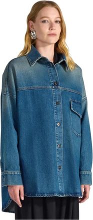 Liviana Conti Femme, Blouses et Chemises, Bleu, Taille: 38 FR Giacca-camicia in denim lavaggio old