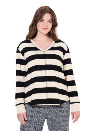 Ulla Popken Damen gro&szlig;e Gr&ouml;&szlig;en &Uuml;bergr&ouml;&szlig;en Plus Size Sweater, Ringel, V-Ausschnitt, Langarm, Biobaumwolle