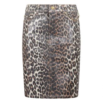 Ganni Femme, Jupes, Brun, Taille: 40 FR Jean en denim &agrave; imprim&eacute; l&eacute;opard avec logo