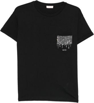 Liu Jo Femme, Tops, Noir, Taille: 38 FR T-shirt &agrave; Manches Courtes et Col Rond avec Poche Orn&eacute;e Liu Jo