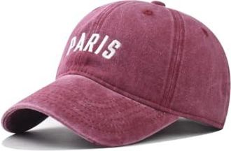 Generic Casquette de baseball vintage Paris en coton tendance pour homme et femme, rouge vin, taille unique-M