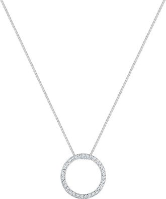 Elli Silberfarbene Damenhalskette aus 925er-Sterlingsilber mit rundem Anhänger und klassischem Schmucksteinbesatz