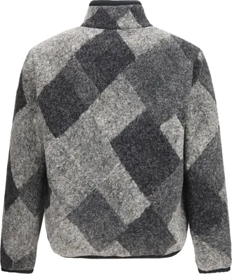 Moncler Mens Wool Blend Zip Cardigan With Diamond Pattern Black Sweatshirts Sweater