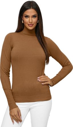 OZONEE Damen Rollkragenpullover Pullover Strickpullover Sweater Rollkragen Strickjacke Turtleneck Feinstrick Winter Vintage Casual 777/1980SW/7 Camel M/L