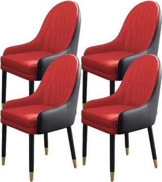Generic Set Aus 4 Modernen Esszimmerst&uuml;hlen Aus Mikrofaserleder Mit Ergonomischer R&uuml;ckenlehne Und Metallbeinen - Nordischer Leichter Luxusstil(H)