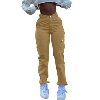 Generic Pantalon cargo pour femme - Jeans baggy - Taille haute - Pantalon cargo large avec poches - Pantalon de loisirs - Pantalon de randonn&eacute;e - Pantalon de 