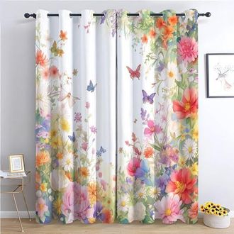 Generic Rideau Occultant Thermique Isolant Anti Froid &agrave; Oeillets 234x230 cm, Peinture Au Papillon De Fleurs Aquarelle Anti Bruit D&eacute;coration de Rideau pour Cha